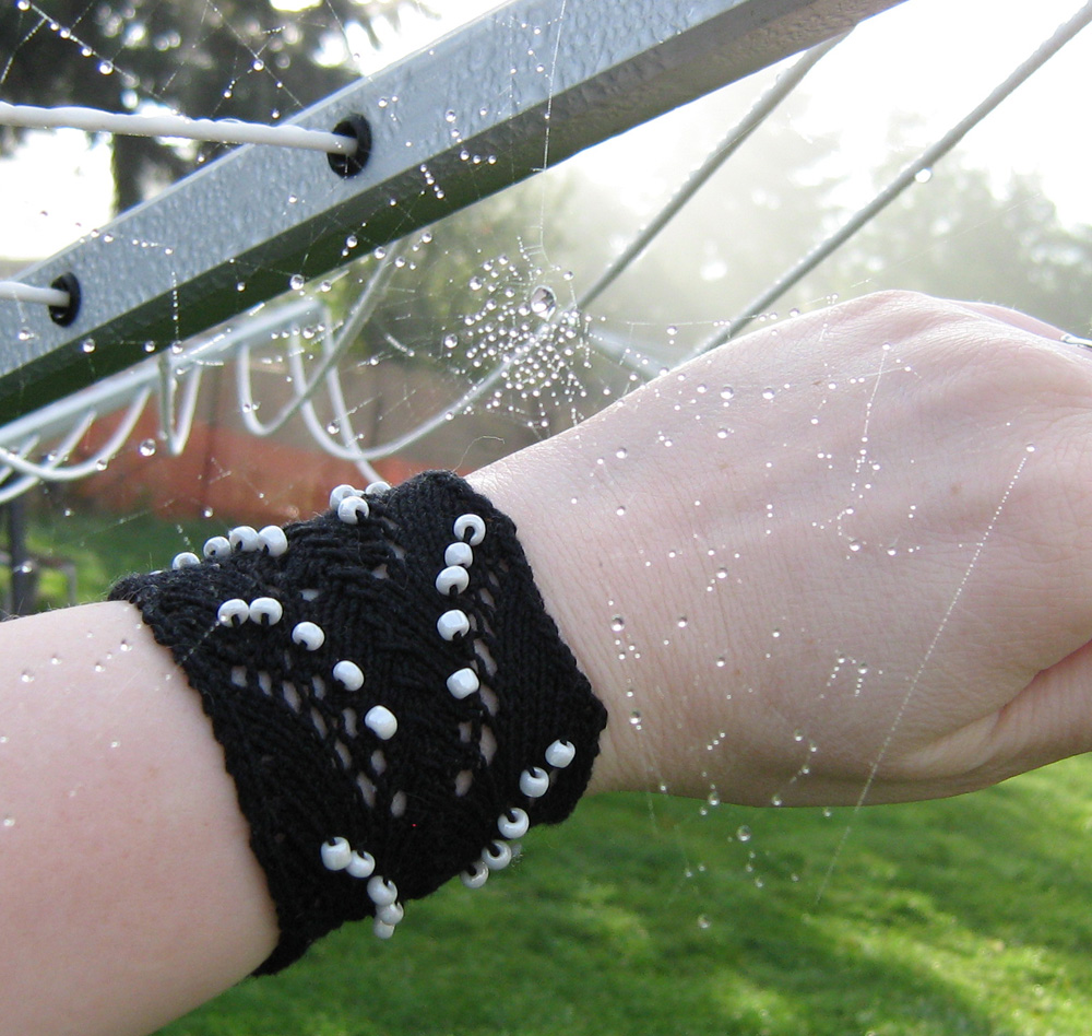 Black Cotton Knit Lace Cuff Bracelet With White Beads - Ready To Ship ...